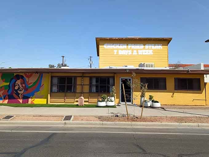 That bright exterior with its vibrant mural announces this isn't just another restaurant, it's a Phoenix landmark.