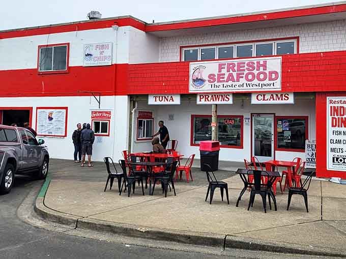 That bold red and white exterior isn't trying to win design awards, just your heart with incredible seafood.
