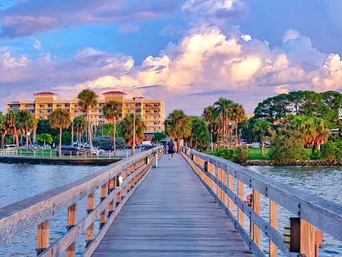 Walking this waterfront boardwalk feels like stepping into a postcard you actually want to visit.
