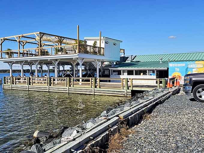 Waterfront dining and breezy views await at Doc&rsquo;s Sunset Grille in Maryland, where seafood favorites shine beside sparkling bay waters.