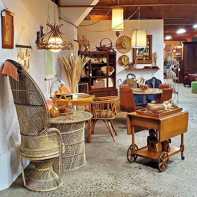 That rolling cart alone has more character than most modern furniture stores' entire inventory combined, wheels and all.