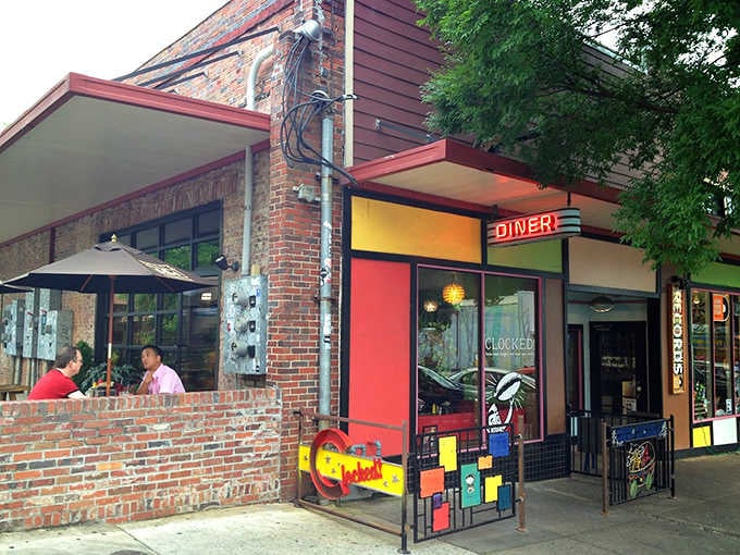 When a diner's facade looks this fun, you know someone inside takes joy seriously, even if seriousness isn't invited.