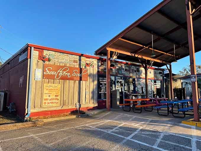 Another angle of the exterior showing this humble spot that's become a pilgrimage site for serious barbecue lovers everywhere.