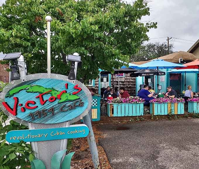 The patio scene at Victor's proves that good weather and great Cuban food create the kind of community gathering spot every neighborhood needs.