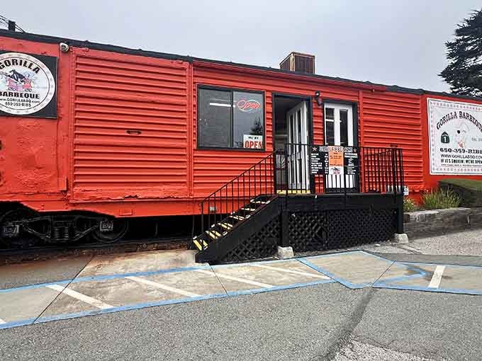 That bright red exterior isn't just eye-catching, it's a beacon calling all barbecue lovers to paradise.