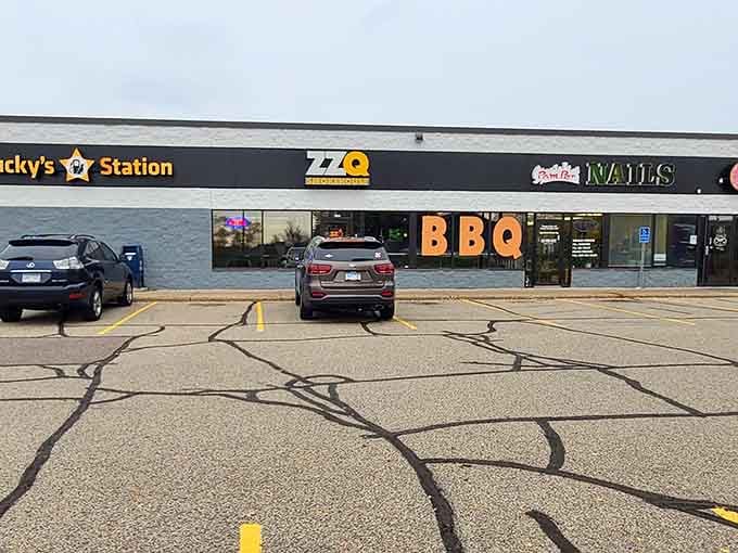 That unassuming strip mall exterior hides some of the best barbecue you'll find in the Twin Cities metro area.