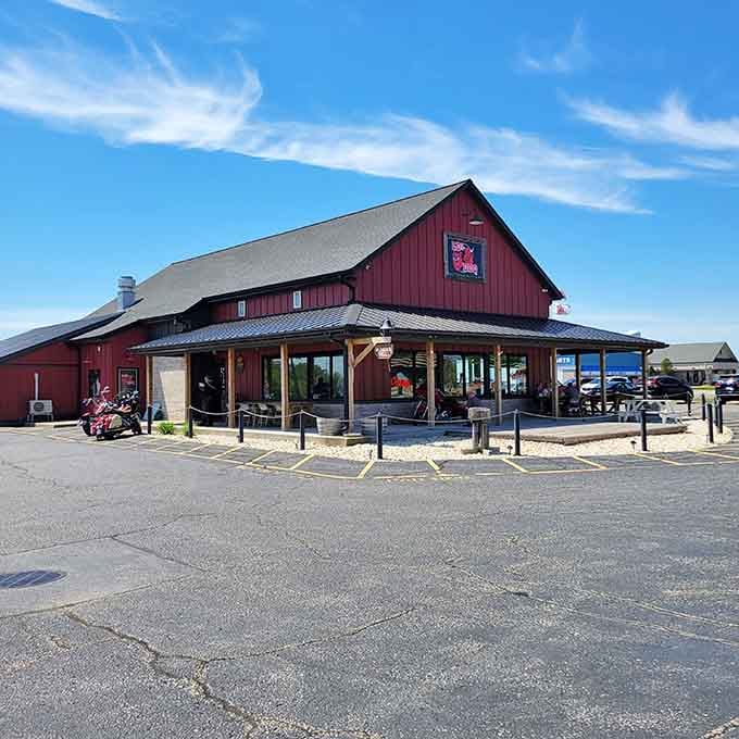 That red barn exterior isn't hiding a tractor, it's concealing some of Wisconsin's most glorious smoked meats.