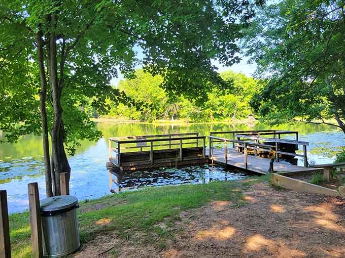 Those wooden docks stretching into the calm water look like nature's invitation to slow down and breathe.