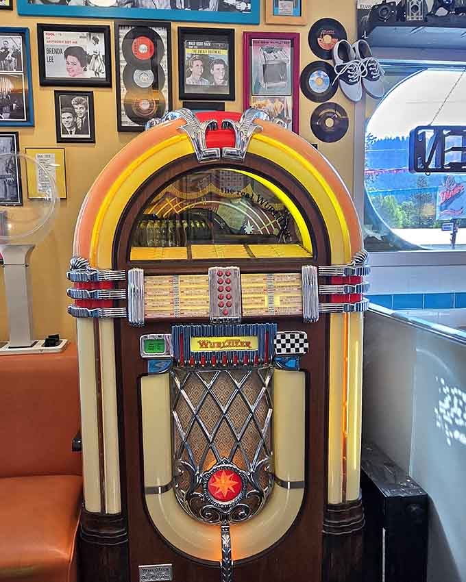 That vintage jukebox isn't just decoration; it's a time machine that plays the soundtrack to your meal.