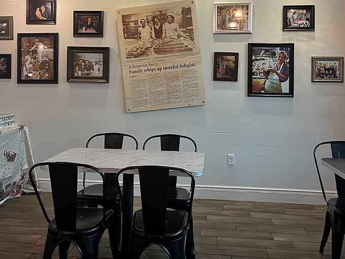 Marble-topped tables and comfortable seating invite you to stay awhile and enjoy every last crumb slowly.
