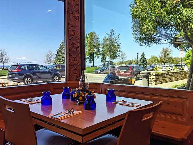 Window seats offer views of Sister Bay while you enjoy your meal in Scandinavian-inspired surroundings.