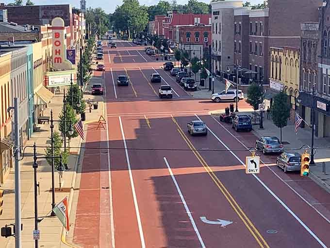 Downtown Albion stretches wide and welcoming, where traffic jams are myths and parking spots are plentiful as autumn leaves.