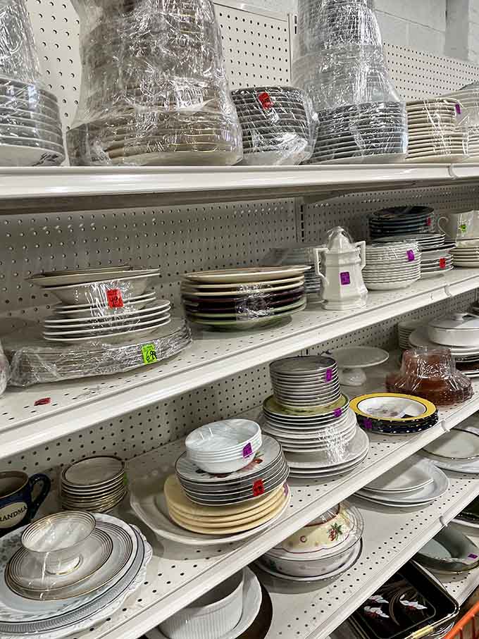 Dinnerware sets stacked and ready to host dinner parties that'll impress guests who'll never guess you thrifted the whole spread.