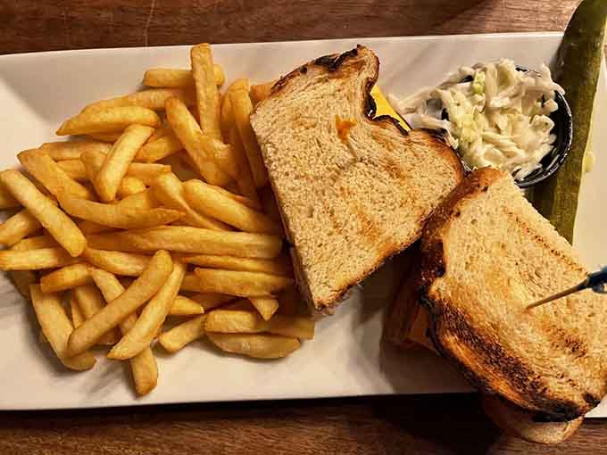 A turkey sandwich with fries and coleslaw delivers exactly what you want without any pretentious complications.