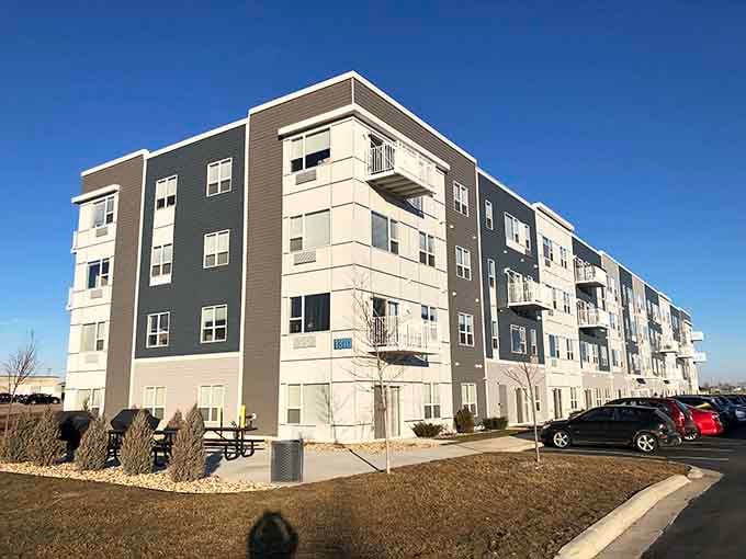 Modern apartment living with balconies and clean lines for those who want maintenance-free retirement without sacrificing style.