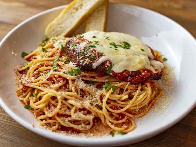 Chicken parmesan over spaghetti proves this place doesn't mess around with the Italian-American classics either.