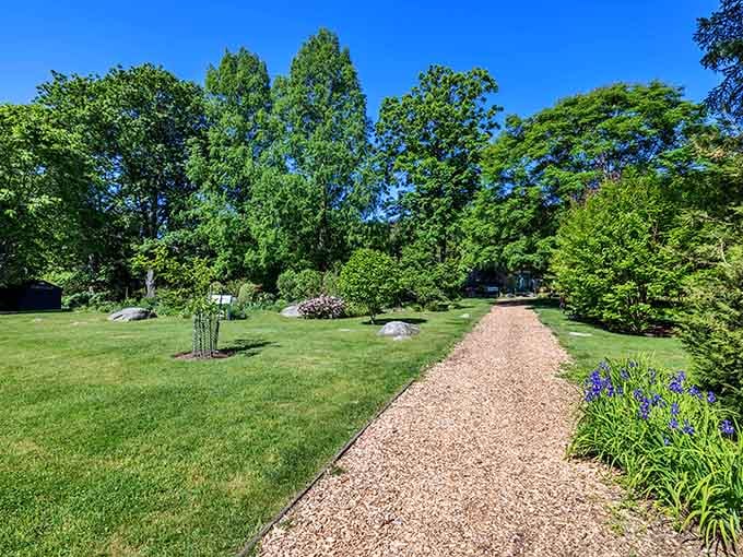 Gravel paths and manicured lawns invite leisurely strolls that your fitness tracker will definitely appreciate later.