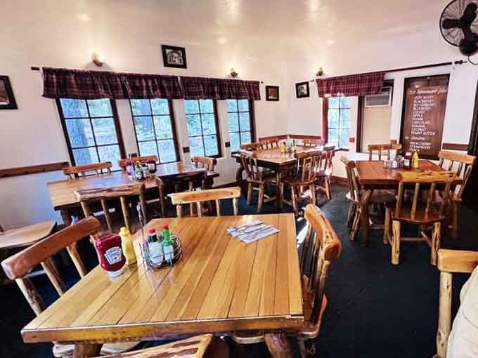 Multiple dining spaces mean everyone finds their perfect spot to enjoy homemade pie and mountain hospitality here.