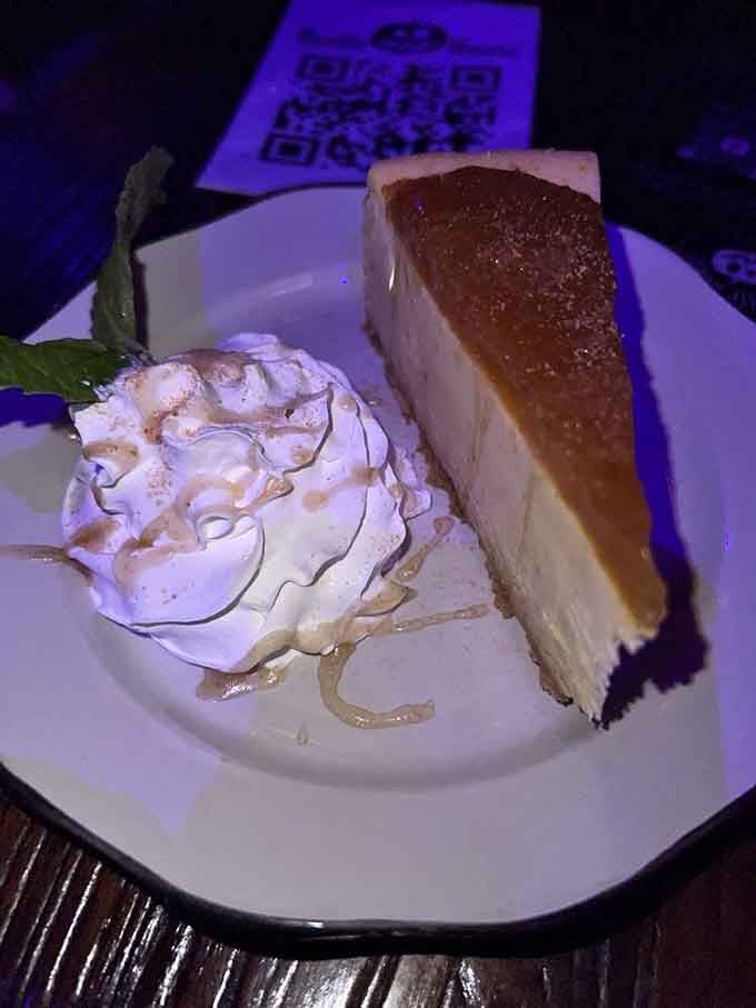 Pumpkin cheesecake gets the royal treatment with whipped cream that deserves its own standing ovation.
