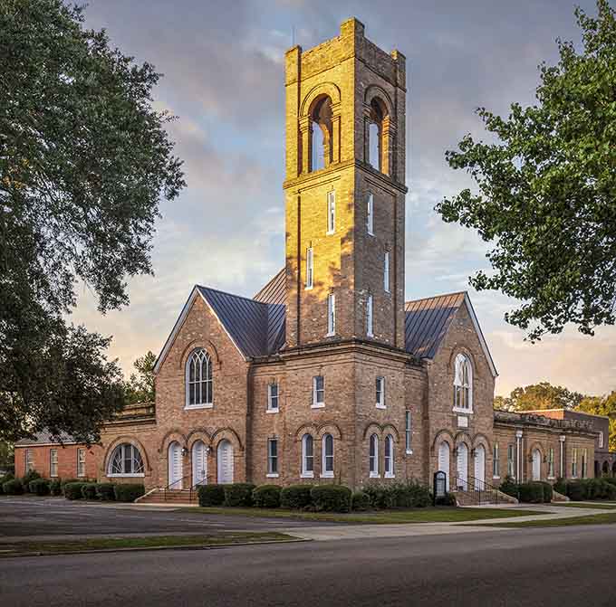 That dramatic tower catches golden light like a Hollywood close-up, making this historic church an absolute photographer's dream come true.