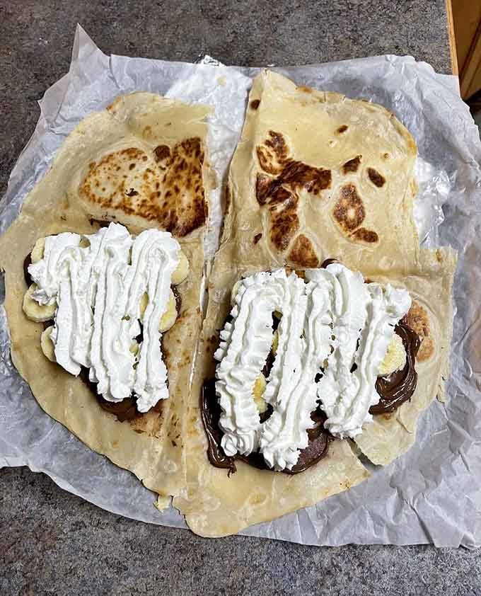 Sweet tortillas with Nutella and whipped cream, because why should burritos have all the fun around here?