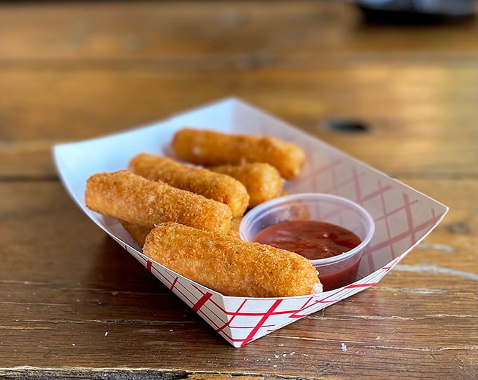 Mozzarella sticks with marinara, because even burger joints know cheese deserves its moment in the spotlight too.