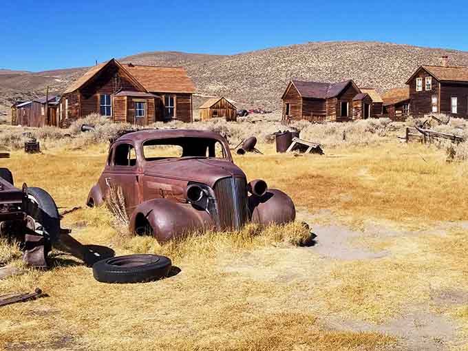 This vintage automobile has been parked here longer than most of us have been alive, rust and all.