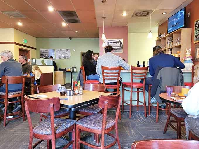 Counter seating with a view of the action, perfect for solo diners who enjoy watching breakfast magic happen.