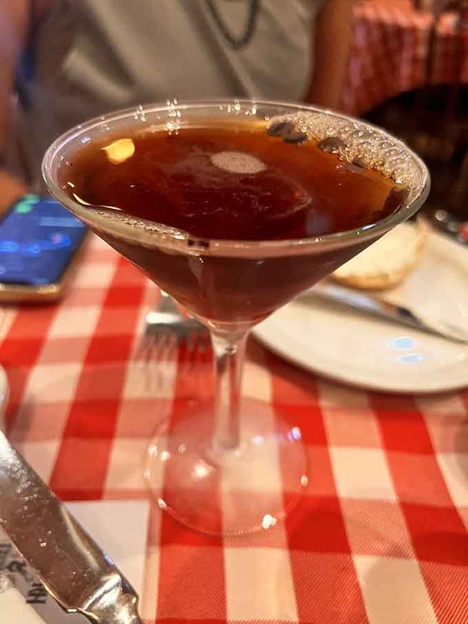 An espresso martini in a copper mug adds a touch of modern sophistication to this thoroughly historic watering hole.