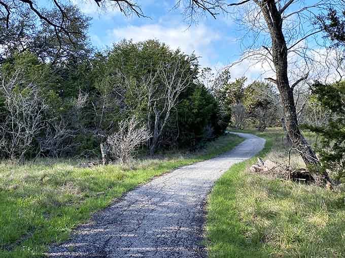 Nature trails wind through preserved Texas landscape, offering peaceful escapes without the three-hour drive to find them.