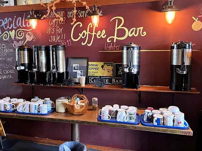 A self-serve coffee bar that understands the fundamental human need for constant caffeine access and refills.