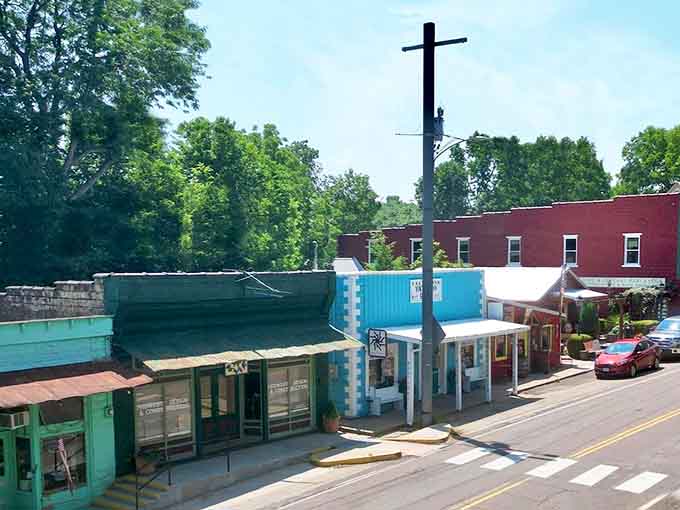 An elevated view reveals how this village nestles into the landscape like it grew there naturally over centuries.