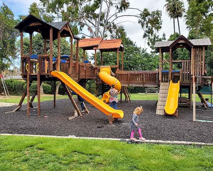 This playground could entertain kids for hours while parents enjoy actual moments of peace.