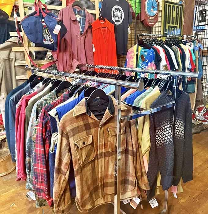 Vintage clothing racks offering you the chance to dress like you raided a really cool time capsule.