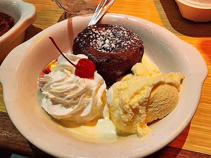 Chocolate lava cake with ice cream is the kind of dessert that makes you loosen your belt and order another round.