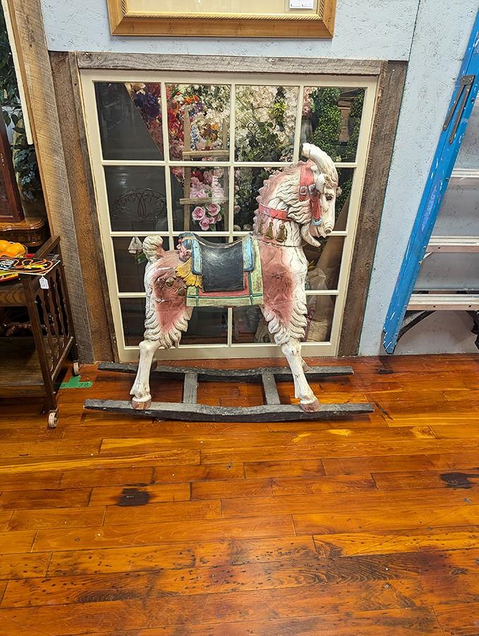 This weathered carousel goat stands ready to gallop straight into your heart and possibly your living room too.