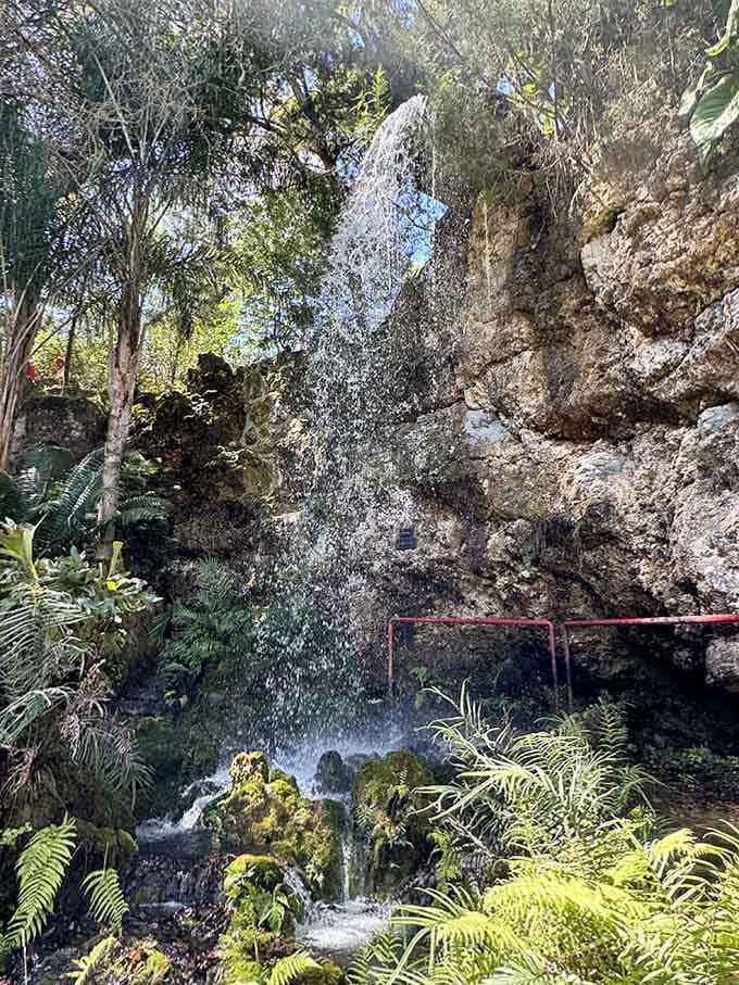 Water cascading over ancient rock formations creates nature's own white noise machine, batteries not required.