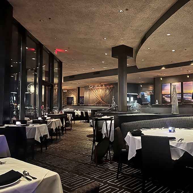 The dining room strikes that rare balance between elegant and comfortable, no stuffy atmosphere required here.