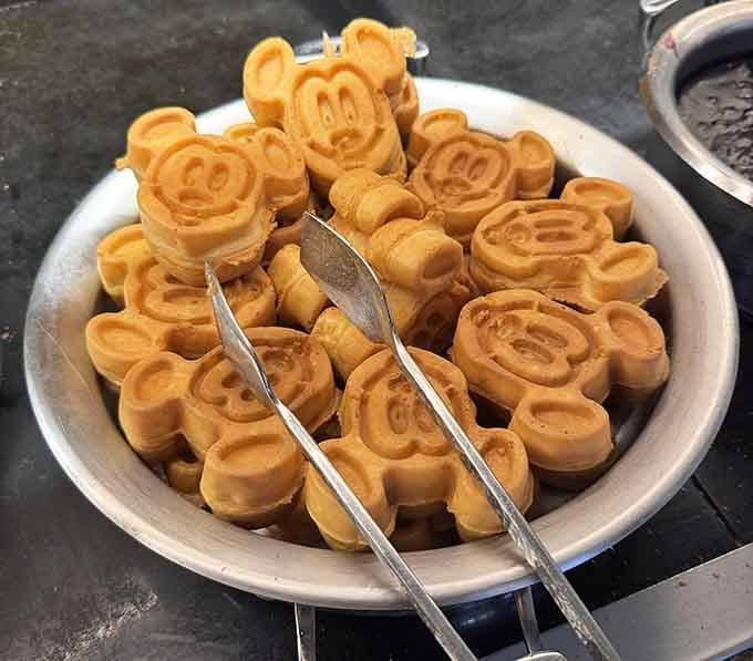 A mountain of Mickey-shaped waffles represents everything right with breakfast buffets and possibly the world in general.