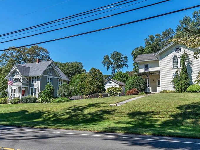 Residential streets where lawns are manicured and neighbors still wave, like time travel without the DeLorean.