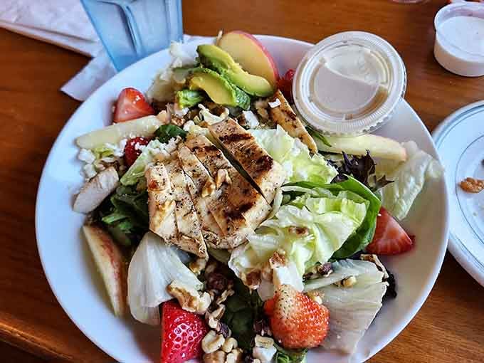 When your salad includes grilled chicken, strawberries, and enough toppings to qualify as a full meal, everyone wins.