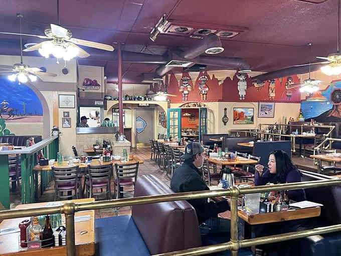 More colorful murals and cozy booths create an atmosphere where lingering over coffee feels like the right life choice.