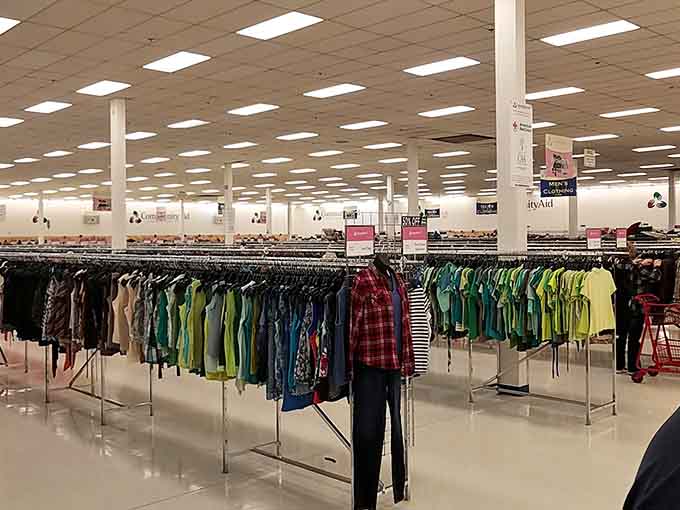 Clothing racks organized so well you might forget you're paying thrift store prices.