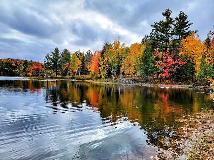 Fall colors reflecting on water like nature's own screensaver, except this one actually helps you relax.