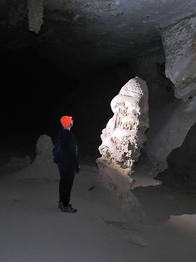 This stalagmite stands like a sentinel, patiently growing one drip at a time for centuries.