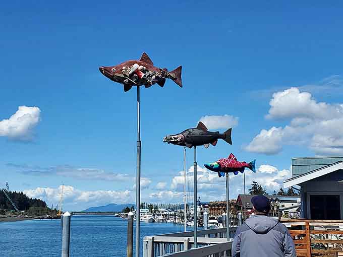 These whimsical fish weathervanes celebrate the town's maritime heritage while pointing you toward your next great meal.