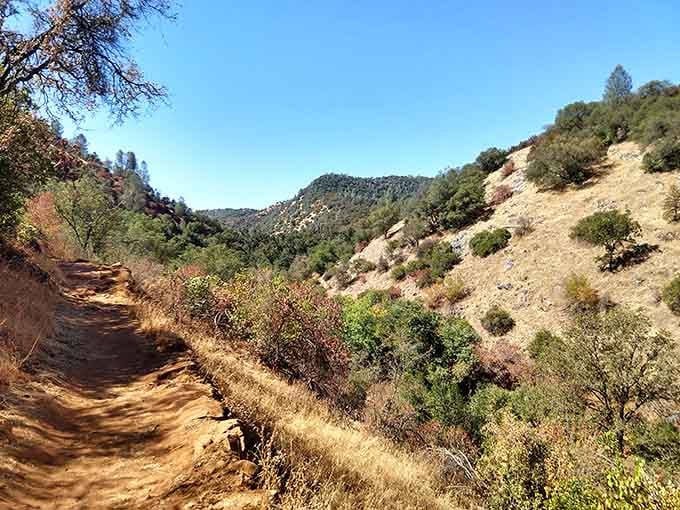 The trail winds through classic California foothill country, where the scenery does all the talking.