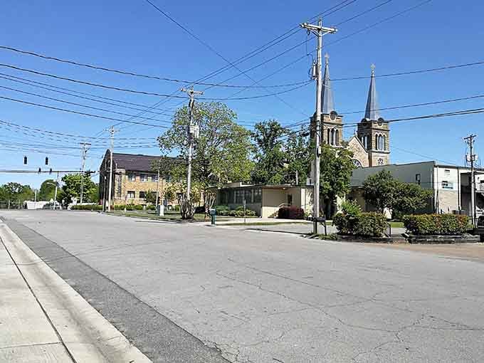 Tree-lined streets and church spires create a peaceful downtown atmosphere that invites leisurely strolls instead of hurried errands.
