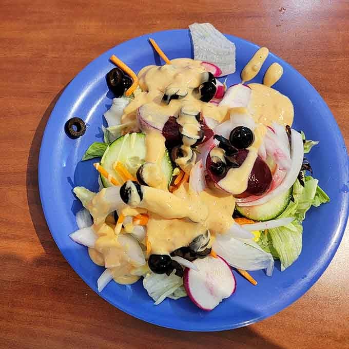 A salad bar where the lettuce is actually crisp and the toppings are plentiful and fresh.