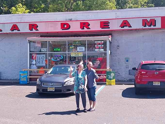 Happy shoppers outside prove that finding great deals never goes out of style, no matter the decade.